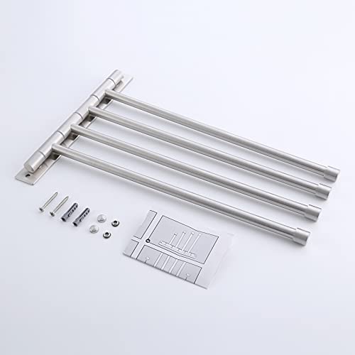 KES Swivel Towel Rack, Bathroom Swivel Towel Bar Swing Out Towel Holder 4-Arm Multiple Towel Rack 13.8 Inch Space Saving SUS 304 Stainless Steel Wall Mount Brushed Finish, A2102S4-2