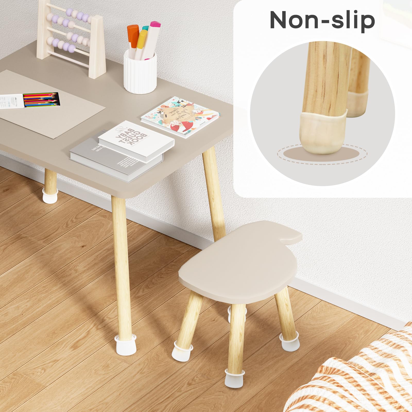 BanaSuper Table & Chair Set - Wooden Weaning Table with 4 Animal-Themed Chairs for Arts & Crafts, Snack Time, and Homework, Ideal for Learning & Development Furniture (Grey)
