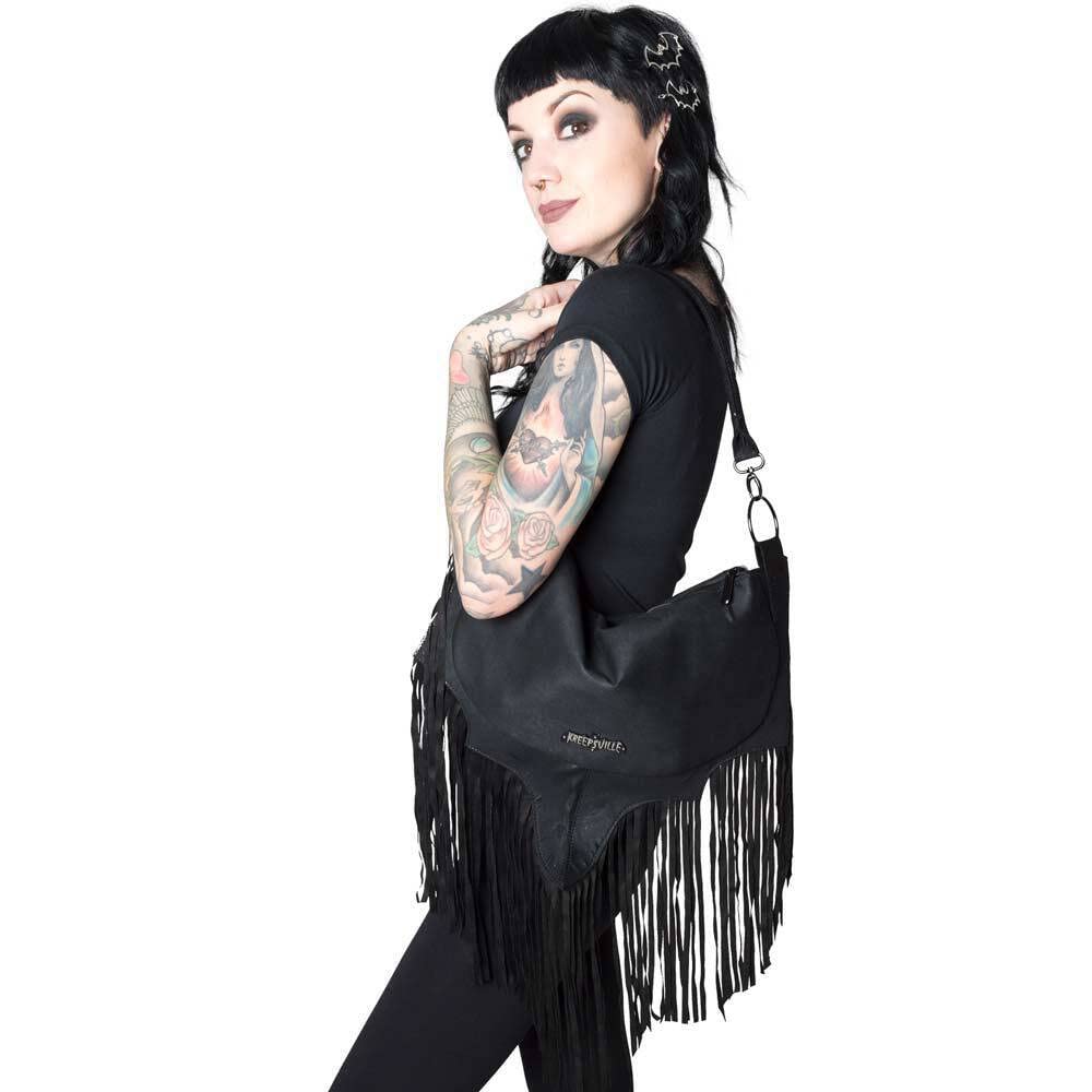 kreepsville 666 Bat Wing Fringe Shoulder Bag Women's Purse Handbag