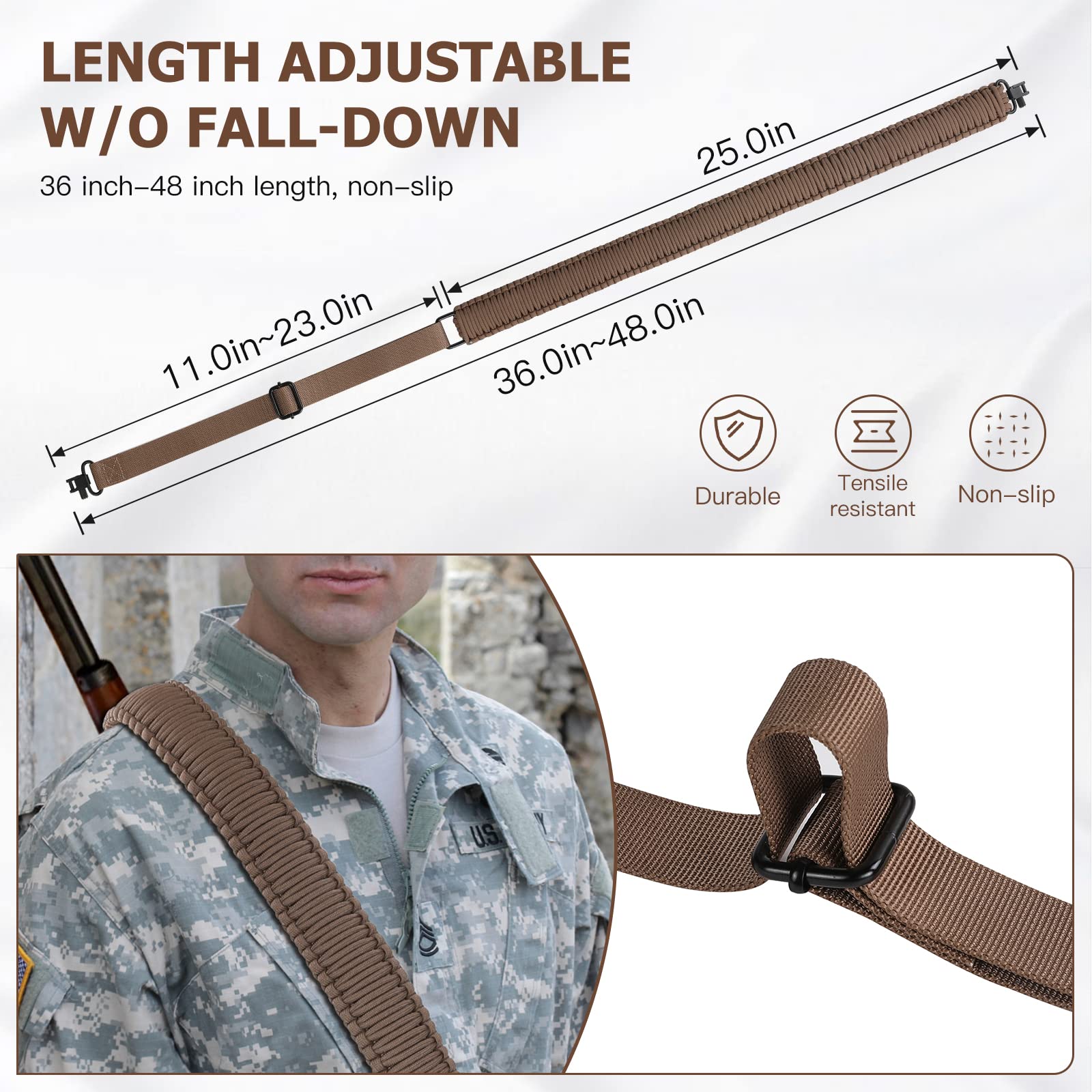 AOOK Paracord Crossbow Sling with Swivels, Non-Slip Quick Adjustable Length Strap, 2-Point Sling for Hunting