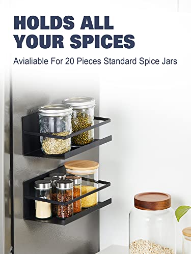 BRONYPRO Magnetic Spice Rack, 2 Pack Magnetic Shelf for Refrigerator, Large Spice Rack, Space Saver for Small Kitchen, Hanging Magnetic Storage With 4 Hooks, for Spices, Plates, Books, Plants(Black)