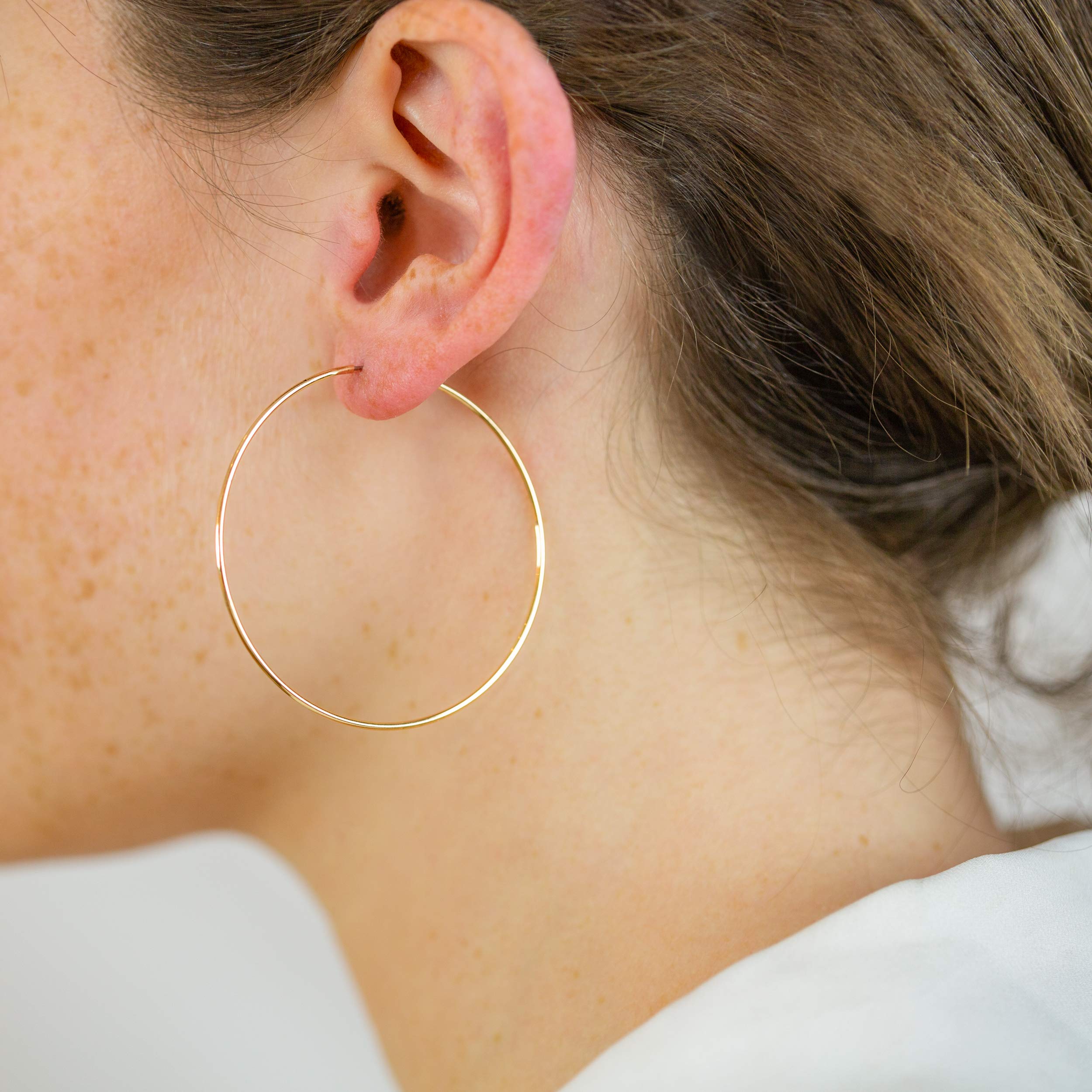 Columbus 14K Gold Plated Thin Endless Hoop Earrings - Lightweight Wire Hoops (Gold, 50)