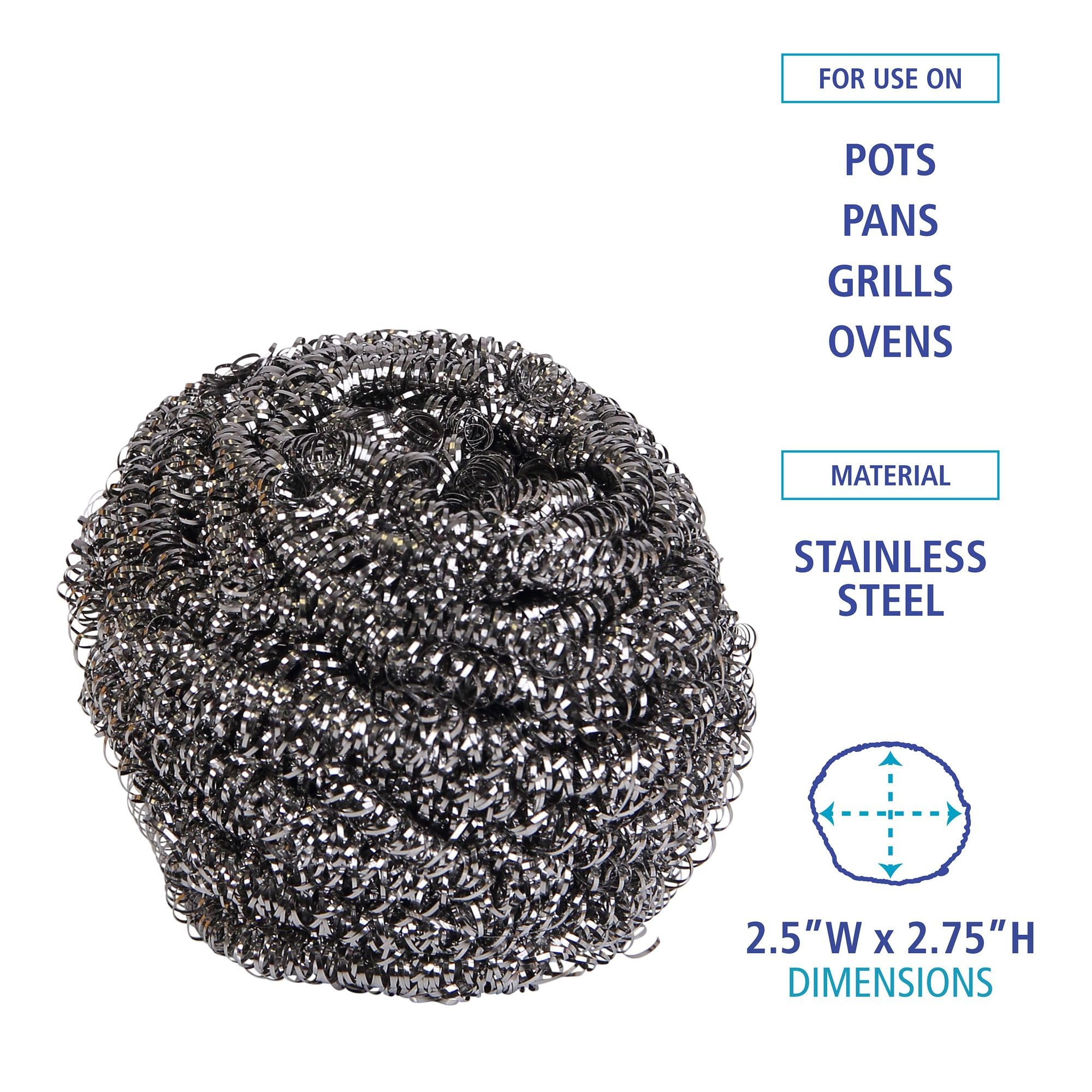 Boardwalk 84BWK SS 2-1/2 in. x 2-3/4 in. Stainless Steel Scrubber - Steel Gray (12/Carton)