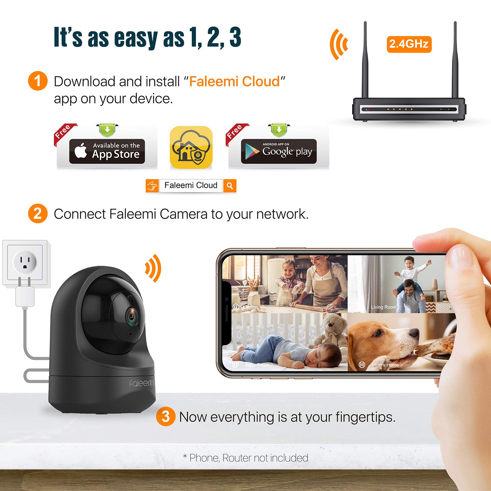Wireless Security Camera, 1080P Pan/Tilt/Zoom WiFi Indoor Camera, Nanny Cam for Home/Pet/Baby/Elderly, with 24/7 Live Video, Night Vision, 2-Way Audio, Motion Detection, Cloud & SD Card Storage