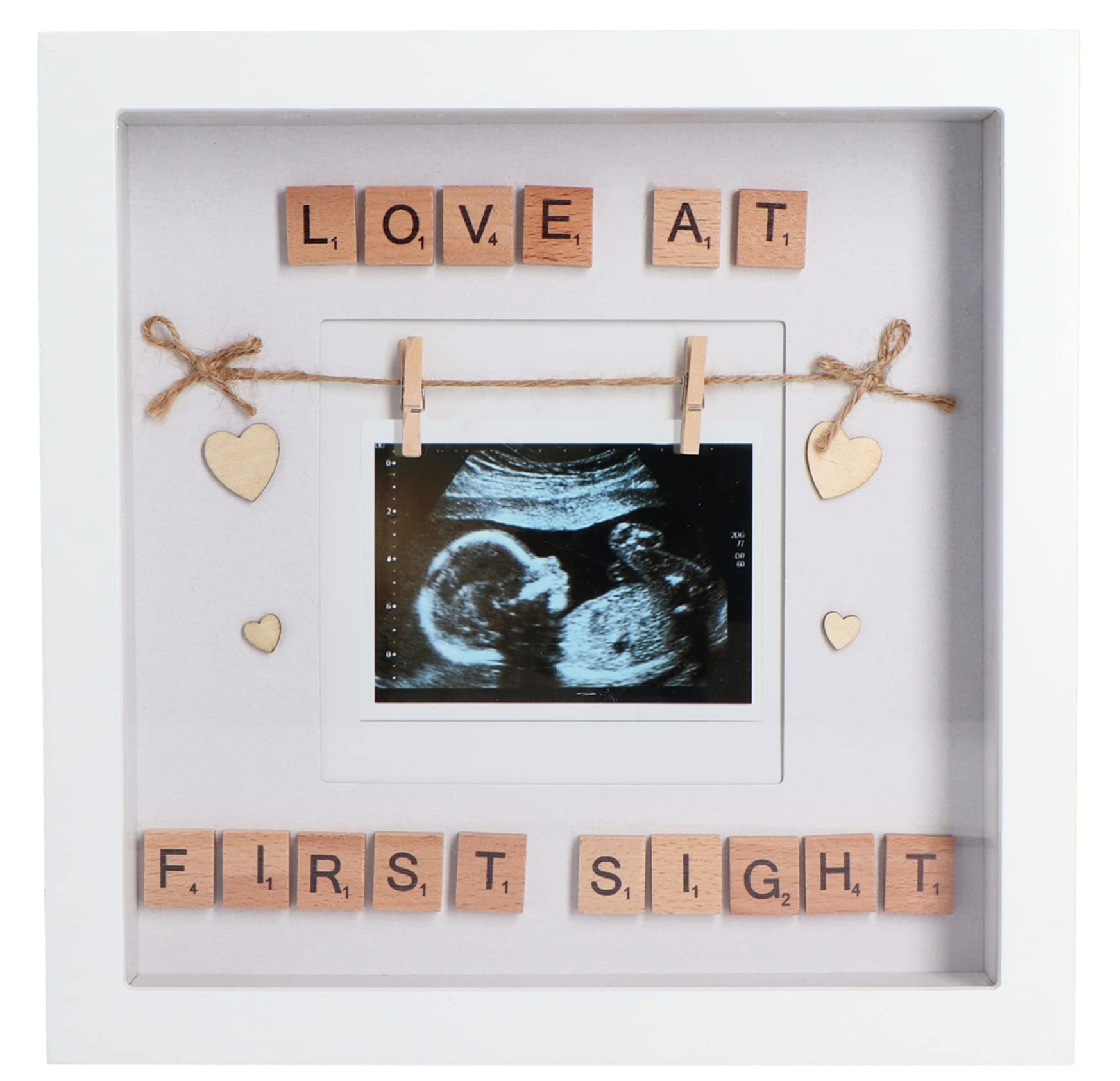 boom moments Sonogram Picture Frame | Scrabble Style Letters | Keepsake Baby Ultrasound Frame | Best Baby Announcement | Love at First Sight (10 x 10 Inches)