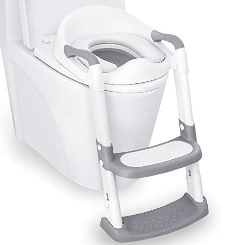 JASSONEĀ® Potty Training Seat, Toddler Step Stool, 2 in 1 Potty Training Toilet for Kids, Baby Seat with Splash Guard and Anti-Slip Pad for Boys Girls Potty Training, Grey