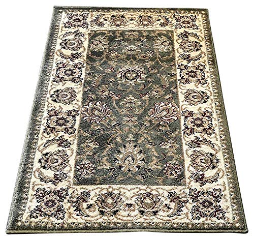 Traditional Oval Doorway Mat Persian 330,000 Point Area Rug Green Burgundy Beige Design 601 (2 Feet X 3 Feet)