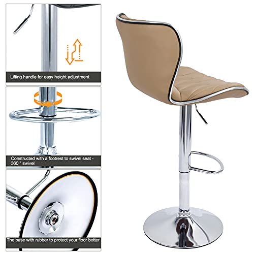 JONAFORS Premium Adjustable Swivel Bar Stools,Kitchen Counter Bar Stools PU Leather Padded with Back, Set of 2, Khaki