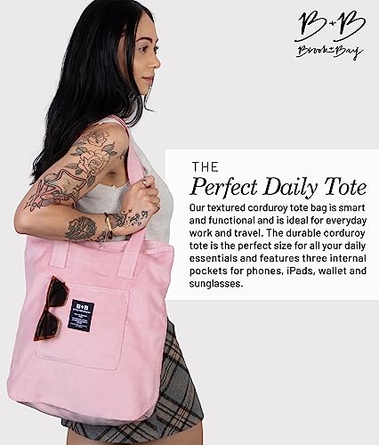 Brook + Bay Corduroy Tote Bag for Women - Boho Bag - Plain Tote Bag with Pockets - Cute Tote Bags Aesthetic - Shoulder Bag