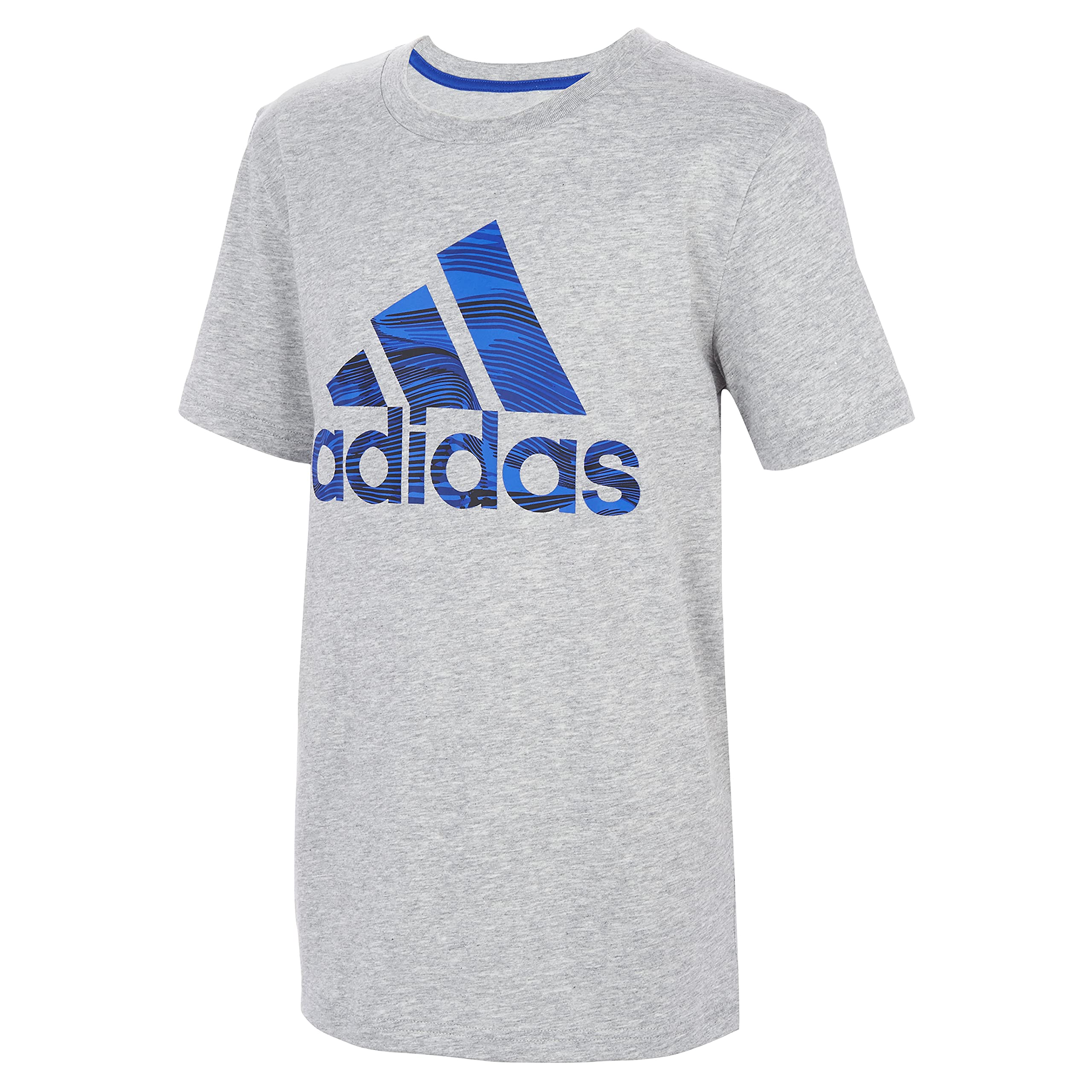 adidas Boys' Short Sleeve Camo Badge of Sport Tee, Grey Heather with Bold Blue, 2T