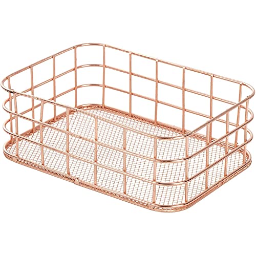 Metal Storage Baskets, Copper Wire Basket Organizer (Rose Gold, 2 Piece Set)