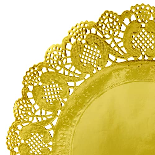 Juvale 60 Pack Round Paper Placemats for Dining Table, Formal Events, Decorative Gold Lace Paper Doilies, Bulk Disposable Charger Plates for Cakes, Desserts, and Baked Goods (12 in)