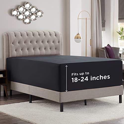 Empyrean Extra Deep Pocket Queen Fitted Sheet Only - Black Fitted Sheet Queen Size, Soft Fitted Bed Sheets for 18 to 24 Inch Mattresses, Luxury Queen Fitted Sheet Deep Pocket with Corner Straps