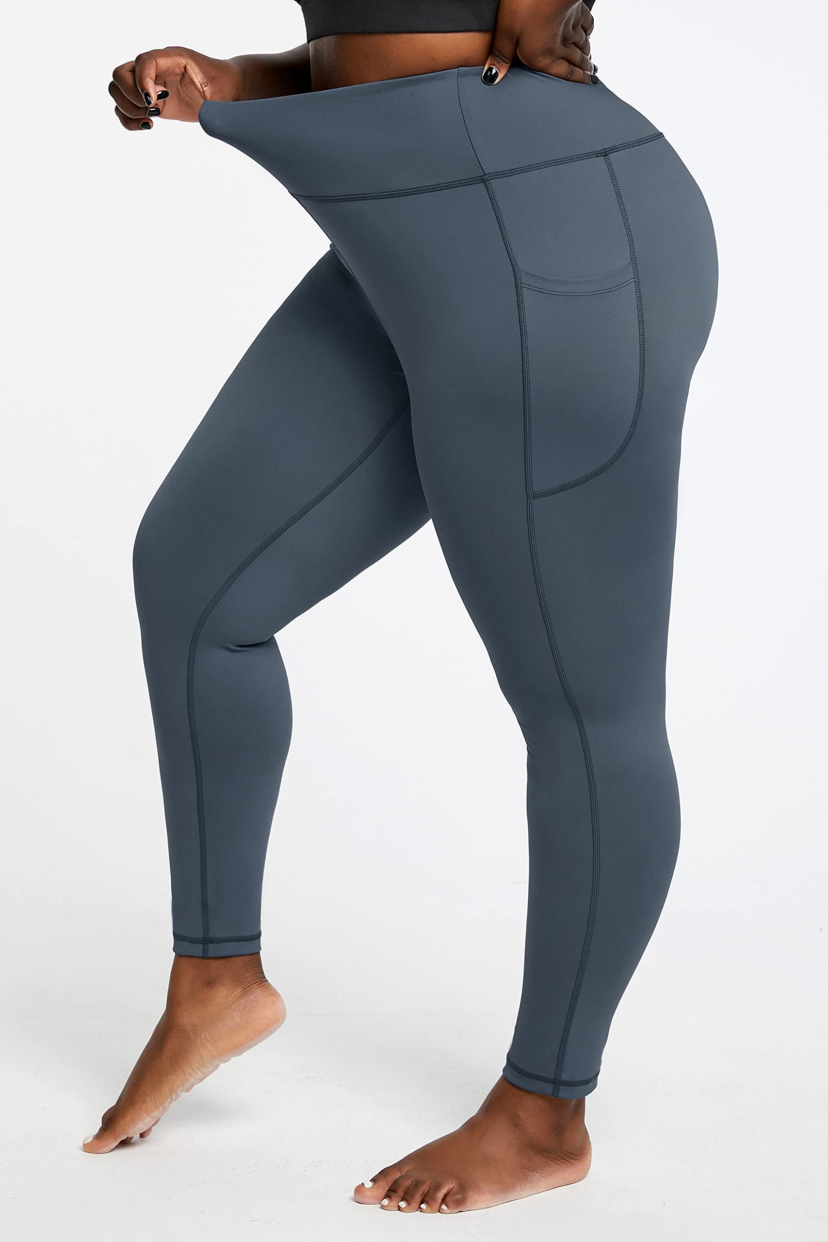 AOR YOGA Plus Size Leggings with Pockets for Squats and Tummy Control Deep Grey