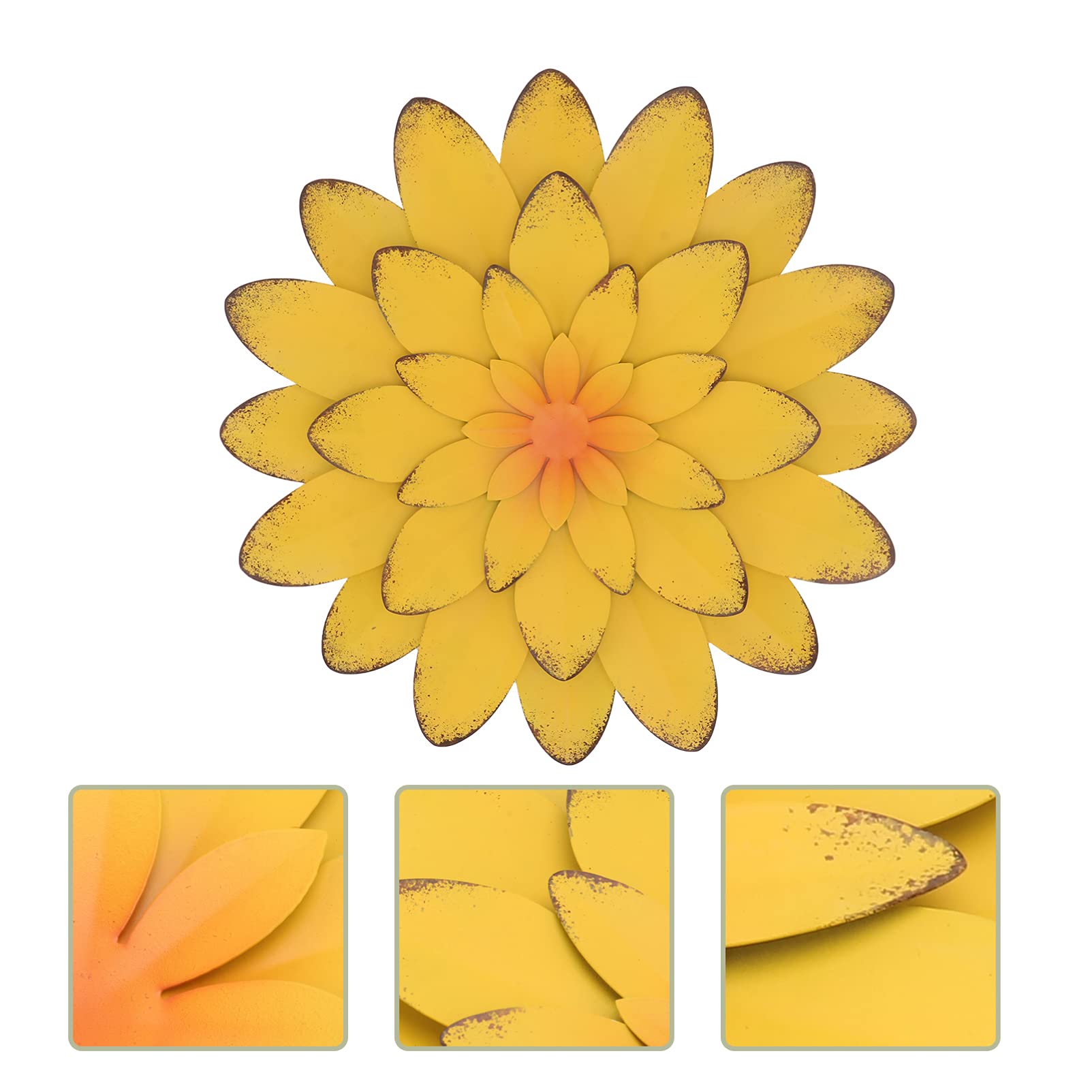 Rustic Modern Floral Sculpture 3D Iron Flower Wall Sculpture Succulent Metal Wall Decor Artificial 3D Flower Wall Art for Indoor Living Room Office Outdoor Garden Patio