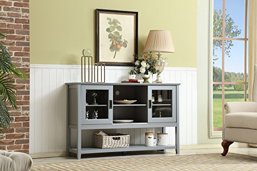 Mixcept 55" Modern and Contemporary Sideboard Buffet Cabinet Wood Console Table Storage Cabinet with Sliding Doors Kitchen Dining Room Furniture, Gray