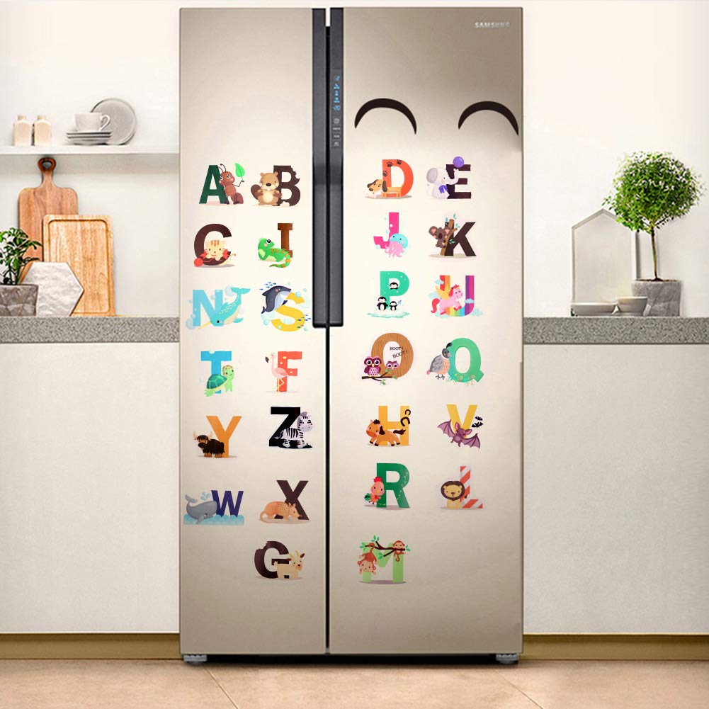 OOTSR 26 Alphabet Wall Decals, Removable Wall Decals Stickers Decor, Colourful Animal Alphabet ABC Wall Stickers for Nursery Bedroom Living Room décor