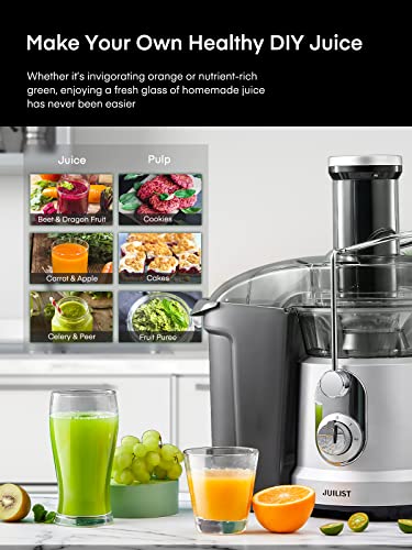 JUILIST Juicer Machines, 1000W Juicer Vegetable and Fruit with 3.2" Wider Mouth Food Chute, Easy to Clean, Large Power(1300W Peak)Juicer Extractor, 4S Fast Juicing & 2 Speeds Setting, Silver