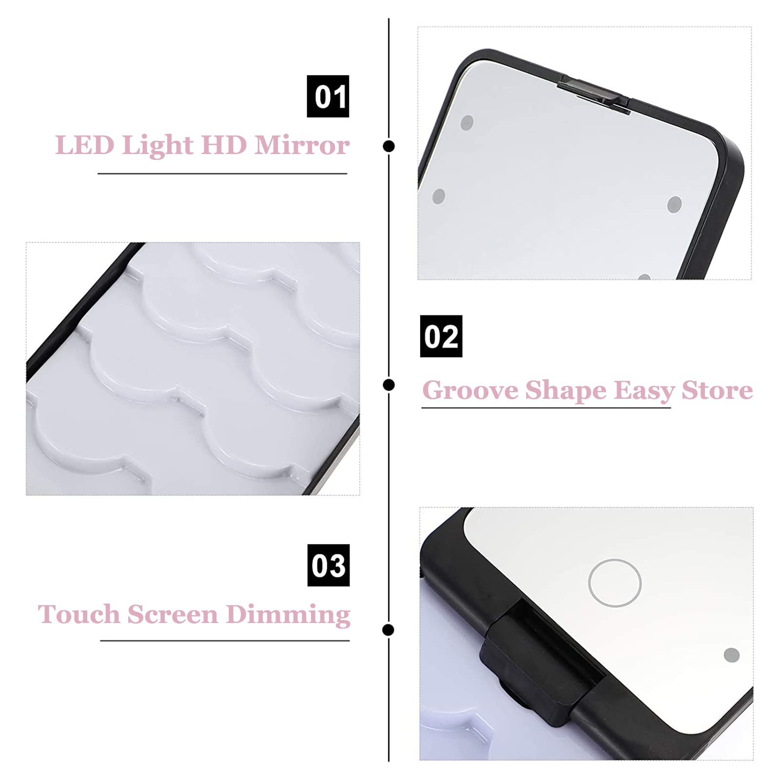 AREMOD Lash Mirror, Eyelash Case 3 Layer False Eyelash Holder Case Lash Organizers and Storage Empty Travel Cosmetic Eyelash Container with Mirror for Makeup(Black)