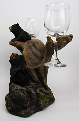 Gifts & Decor 10" Tall Climbing Black Bear Liquor Wine Glasses and Bottle Valet Holder Decorative Figurine