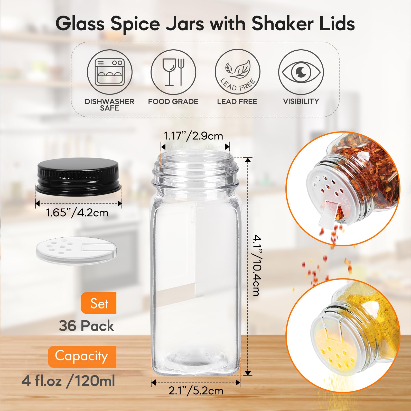 AuroTrends Empty Spice Jars with Labels 4oz 48Pack, 4 oz Seasoning Containers with Preprinted Spice Labels/Funnel/Marker for Pantry Organizers and Storage (4fl.oz, 48Pack)