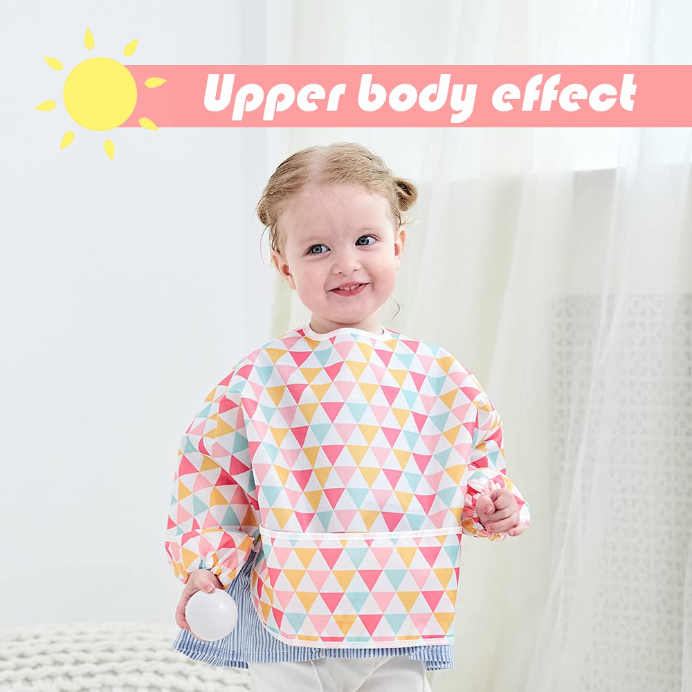 Little Dimsum Full Sleeved Feeding Bib 2 Pack,Baby & Toddler Waterproof Bib Apron,Food Protection Large Pocket Eating Smock 6-36 Months
