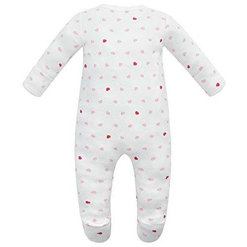 Owlivia Organic Cotton Baby Pajamas, Boys Girls 3-Pack Zip Front Sleep 'N Play Pjs, Footed Sleeper, Long Sleeve (0-3 Months, Pink heart)