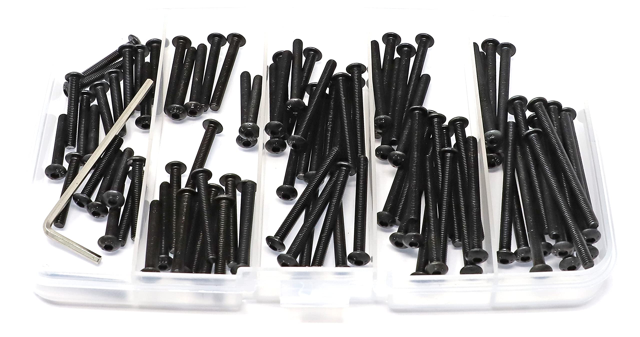 iexcell 100 Pcs M3 x 20/25/30/35/40 Alloy Steel 10.9 Grade Hex Socket Button Head Cap Screws Bolts Assortment Kit, Black Oxide Finish