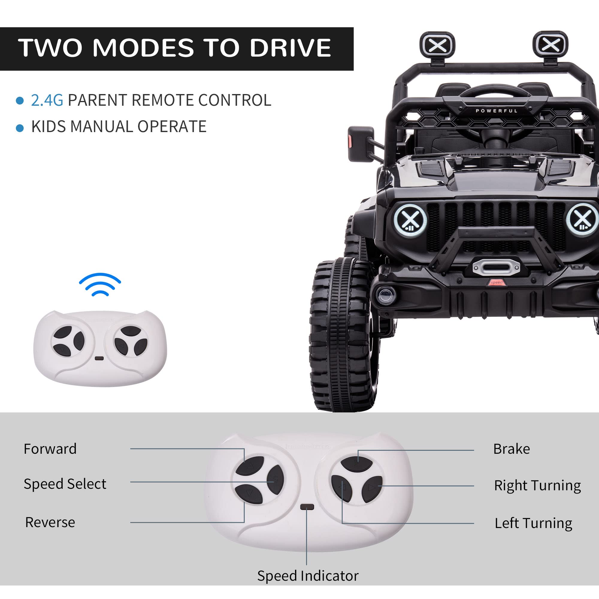 Aosom 12V Kids Ride on Car with Remote Control, Battery-Operated Ride on Toy with Spring Suspension, Led Lights, Music, Horn, 3 Speeds, USB, MP3, Black