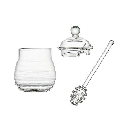 Mkono Honey Dispenser Glass Honey Jar with Dipper and Lid Honey Pot Container for Home Kitchen Storing Honey and Syrup,9 Ounce