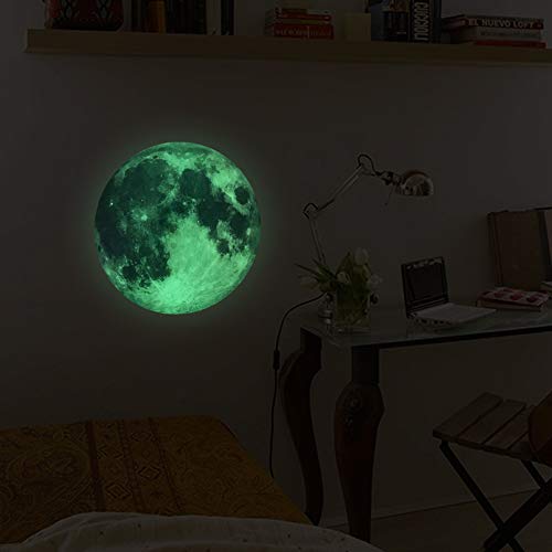 Kiddale Glow in The Dark Moon 30cm Glowing Luminous Wall or Ceiling Art Stickers Removable Adhesive Wall Decal for Kids Bedroom