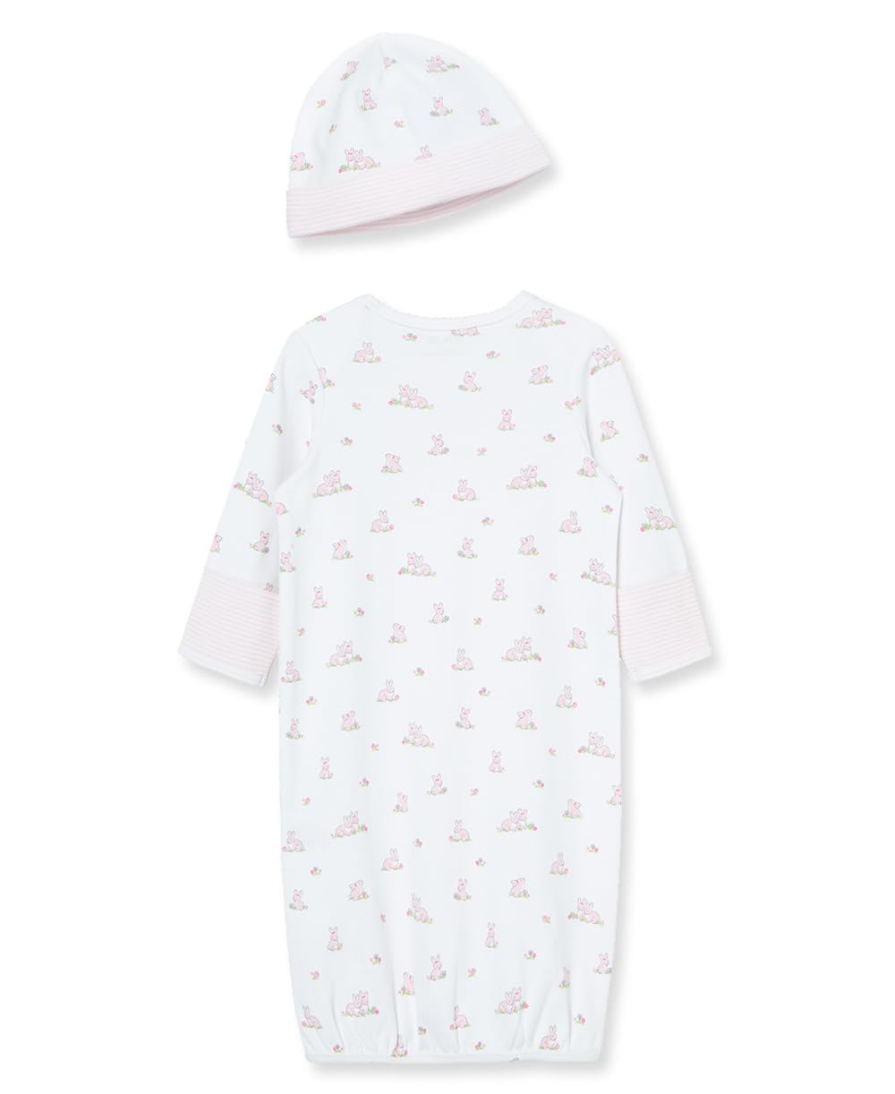 Little Me Baby Girl's 2-Piece Nightgown and Cap Set, White Print/Bunny, 0-3 Months