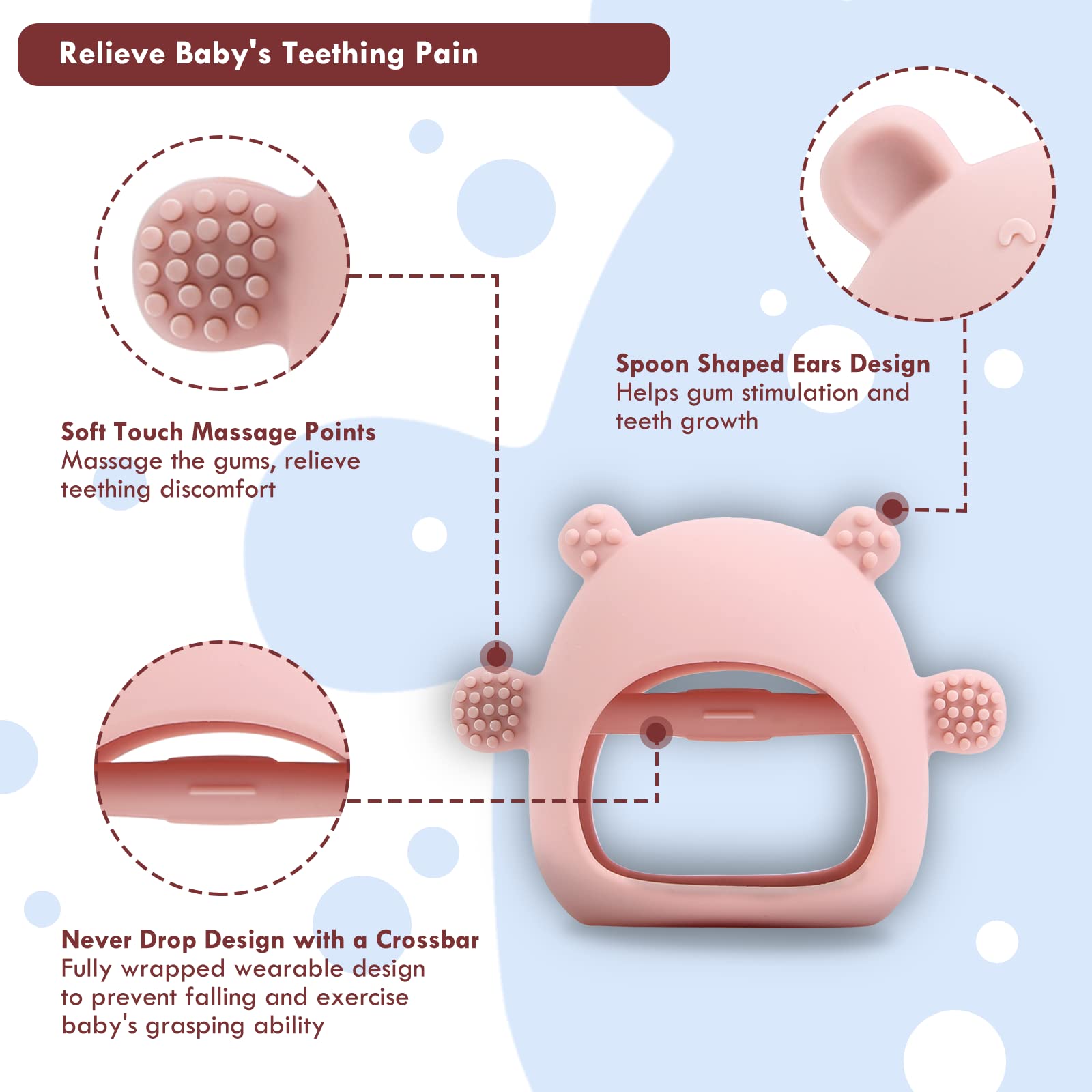 Baby Teether for 0-6 Months 2 Pack Never Drop Baby Teething Toys for 6-12 Months+1 Pack Pacifier Clip,Silicone Baby Chew Toys for Infant Sucking Needs,Baby Toys 3-6 Month Baby Mitten Teether(Pink)