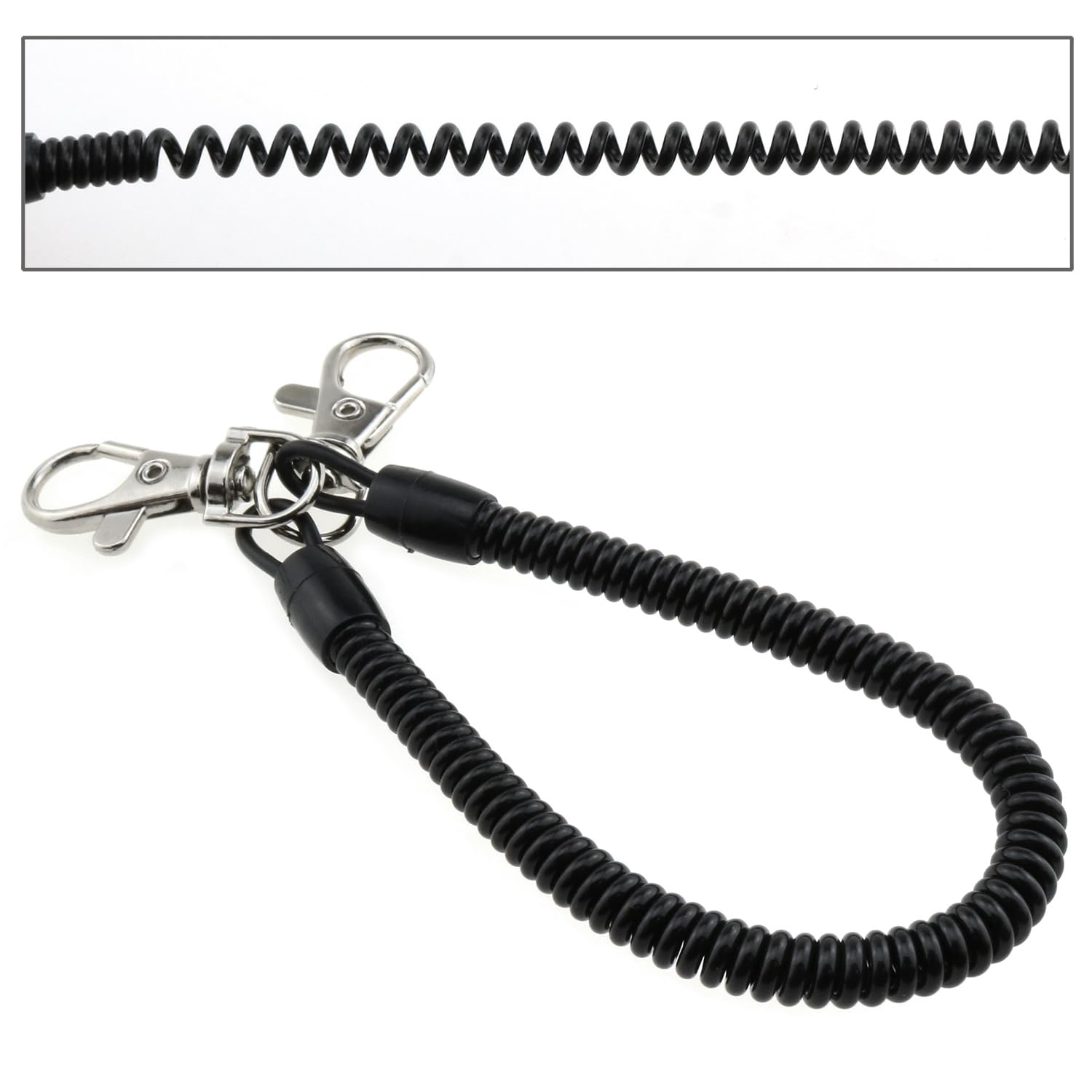 LUORNG 2PCS Spiral Stretchy Spring Coil Cord Rope Chain Strap with Lobster Clasp, Black