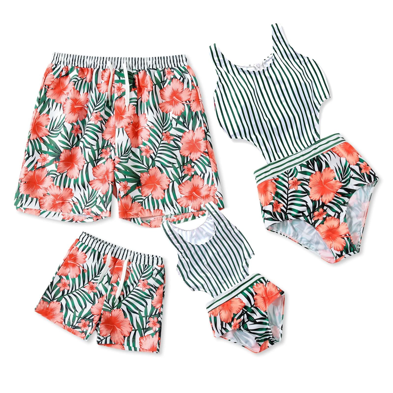 IFFEI Family Matching Mommy and Me Swimsuits Floral Printed Cutout Womens One Piece Bathing Suit Tummy Control Swimwear Red Men: L