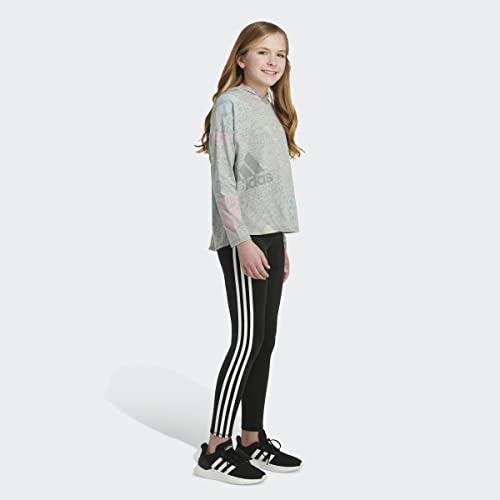 adidas Girls' Long Sleeve Hooded Graphic Tee, Grey Heather with Multicolor, 6