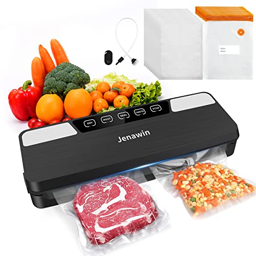 Jenawin Vacuum Sealer Machine,80kpa Full Automatic Food Seal a Meal Sealer,Portable Dry/Moist for Airtight Food Storage with 20 Vacuum Seal Bags & 1 Air Suction Hose and Cutter Kit