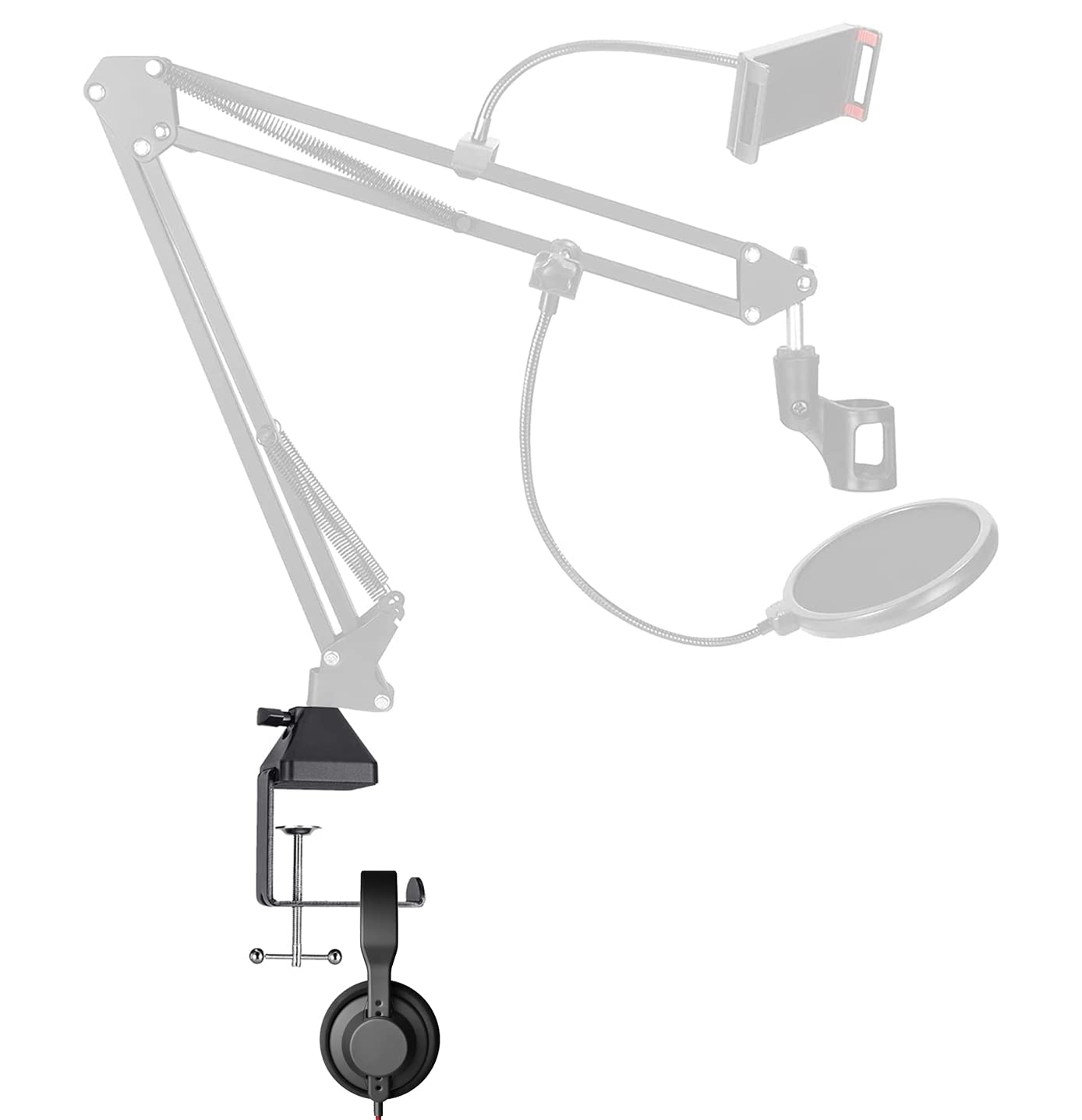 novonest Heavy-duty Metal Table Mounting Clamp,Black Large-area Contact Base for Microphone Suspension Boom Scissor Arm Stand Holder,Max Clamping Thickness 2.75"/70mm,with Headset Hook Hanger,NB35-B