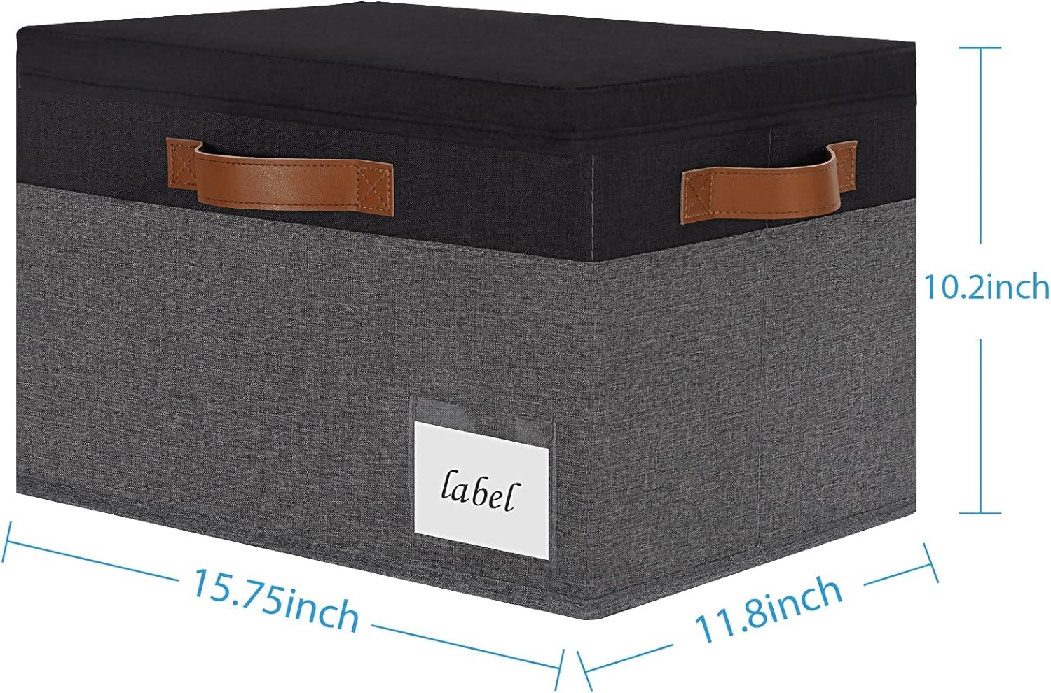 PFFVRP Extra Large Storage Bins with Lids, Foldable Fabric Storage Baskets with Lids, Sturdy Storage Boxes with Labels and 3 PU Handles for Closet Home Bedroom Office (32L, Grey&Black)