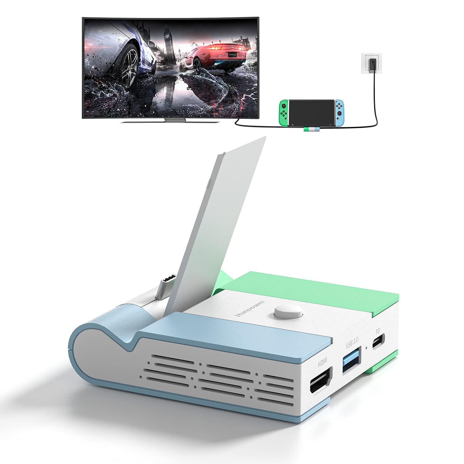 Runpower [2021 Upgraded Version] Charging Dock for Nintendo Switch, Portable Switch Charging Station, Foldable TV Dock Charging Station with 4K HDMI USB 3.0 and Type-c Ports