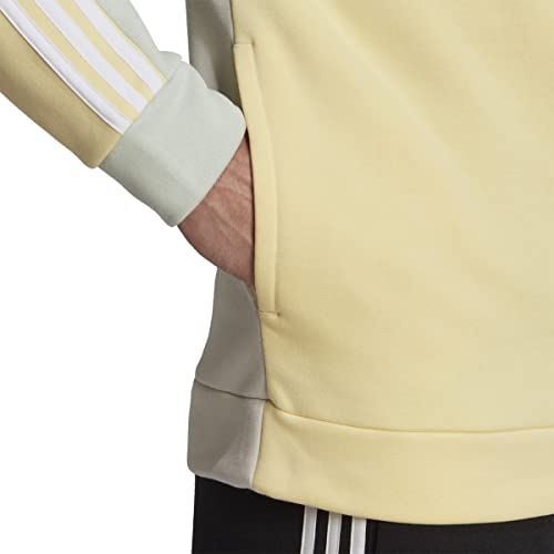adidas Men's Essentials Colorblock Hoodie, Linen Green/Alumina/Almost Yellow, Medium
