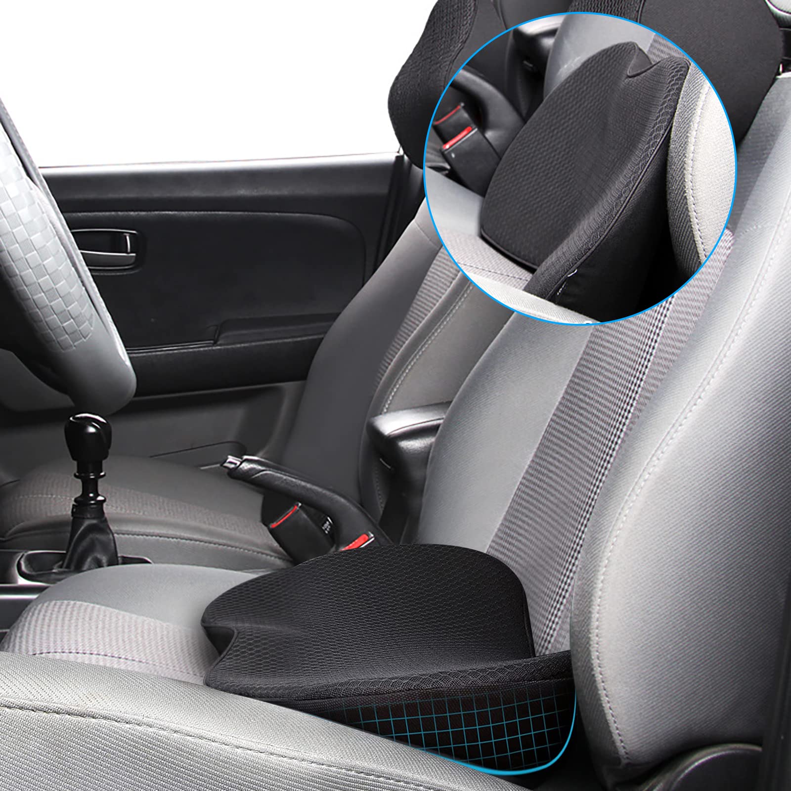 ALMEIOSE Car Seat Cushion, 4D Memory Seat Cushion , Mini Lumbar Support Pillow- Car Seat Cushions for Driving - Road Trip Essentials for Drivers (Black)