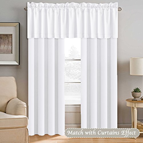 H.VERSAILTEX 2 Panels Blackout Curtain Valances for Kitchen Windows/Bathroom/Living Room/Bedroom Privacy Decorative Rod Pocket Short Winow Valance Curtains, 52" W x 18" L, Pure White