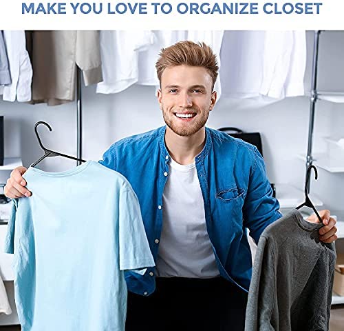 HOUSE DAY Black Standard Plastic Hangers Tubular Adult Hangers 16.5 Inch Light-Weight Hanger for Laundry & Everyday Use, Slim & Space Saving, Heavy Duty Clothes Hanger 24Pcs