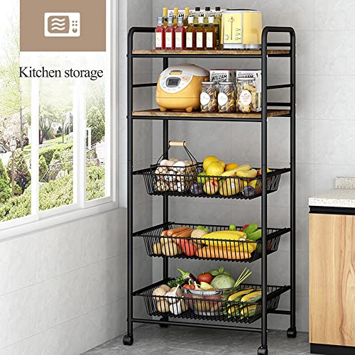 MOAMUN Kitchen Storage Rolling Cart 5-Tier Kitchen Rack Metal Standing Shelf Storage Shelving Unit Organizer for Kitchen Bathroom Garage Pantry