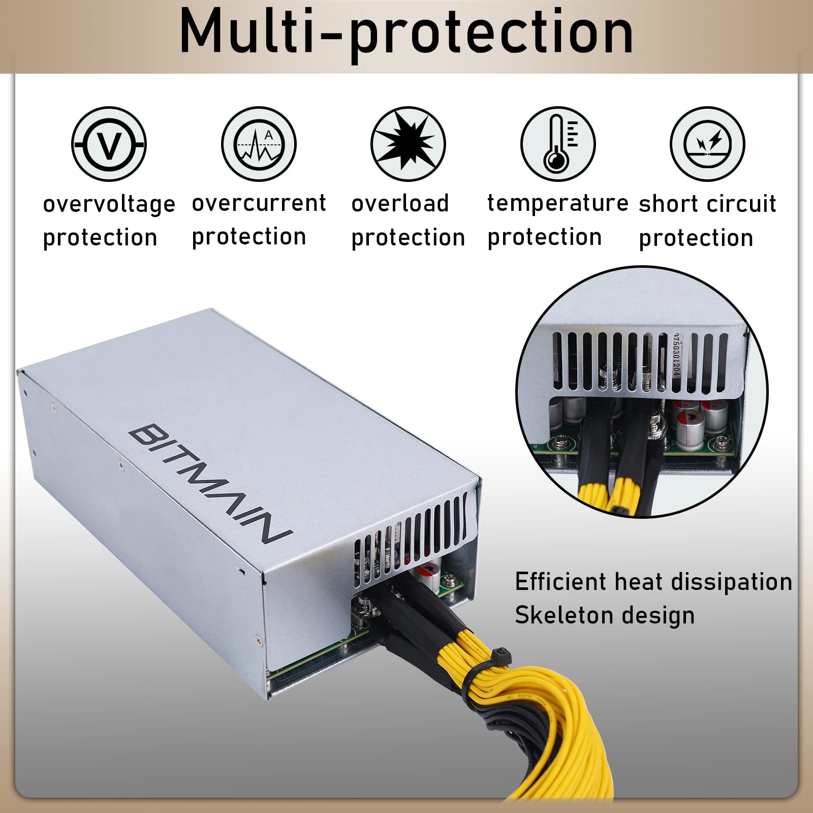 Apw7 1800W Asic Miner Power Supply 110V 264V 6-pin Connector Mining PSU for Antminer Bitmain Bitcoin Miner S9 or L3