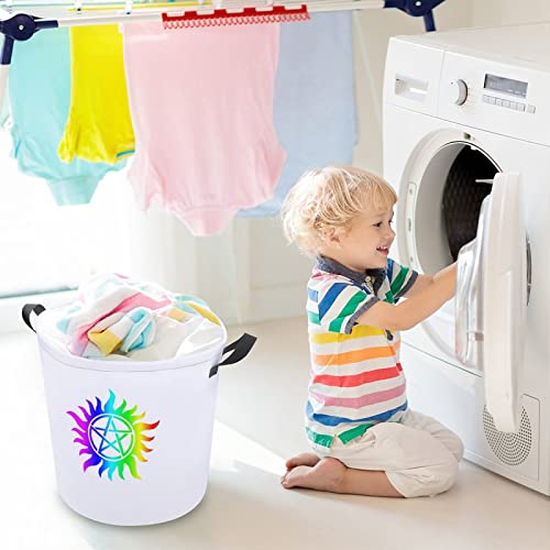 Anti Possession Symbol Large Laundry Basket Hamper Bag Washing with Handles for College Dorm Portable