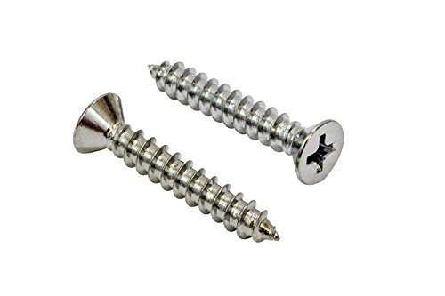 Bolt Dropper 8 x 1-1/4"'' Chrome Coated Stainless Flat Head Phillips Wood Screw, (25 Pack), 18-8 (304) Corrosion Resistant