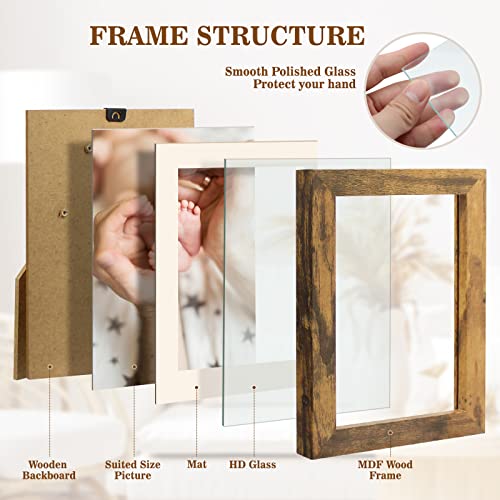 EOMEOH Picture Frames Set of 10, Wood Picture Frame with Mat and HD Glass Including 4×6 5×7 8×10 Inch Photo Frames for Wall or Tabletop (Brown)