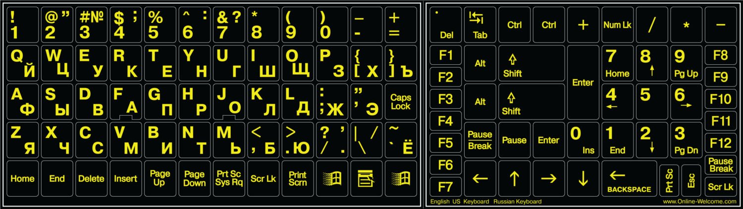 Glowing Reflective Fluorescent Russian English US Lettering Keyboard Label